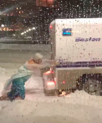 WATCH: 'Elsa' pushes Boston police wagon stuck in snow | Inquirer