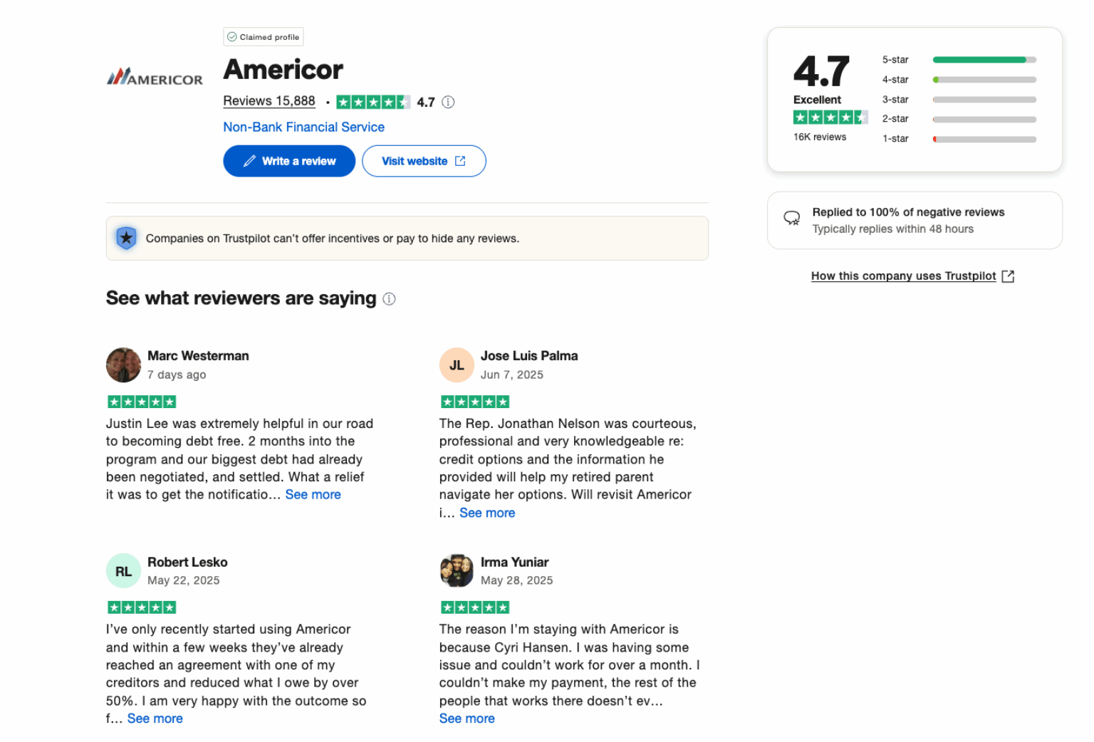 Americor: Reviews and Ratings