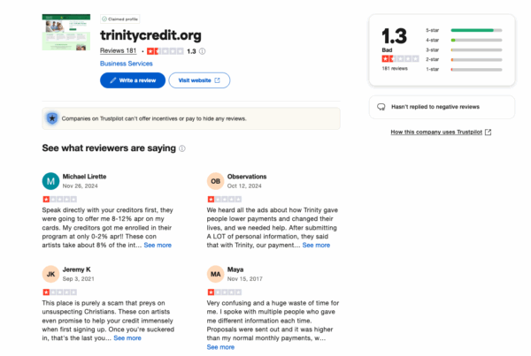 Trinity Debt Management: Reviews and Ratings