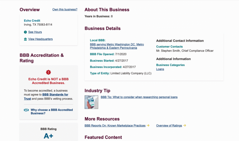Echo Credit Reviews and Ratings