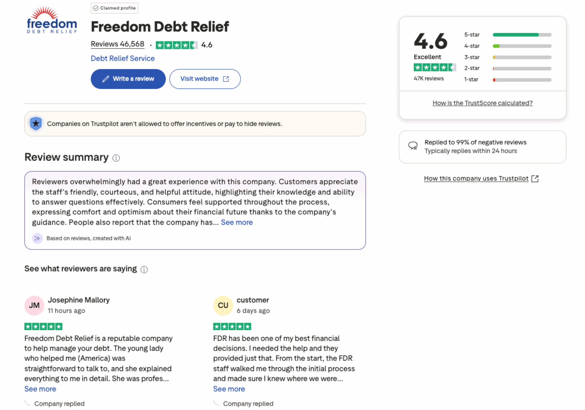 Freedom Debt Relief Reviews and Ratings
